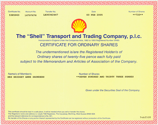 Shell" Transport and Trading Company, p.l.c. - Scriposale - Marketplace ...