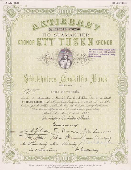 Stockholms Enskilda Bank [2 Stück] - Scriposale - Marketplace for ...
